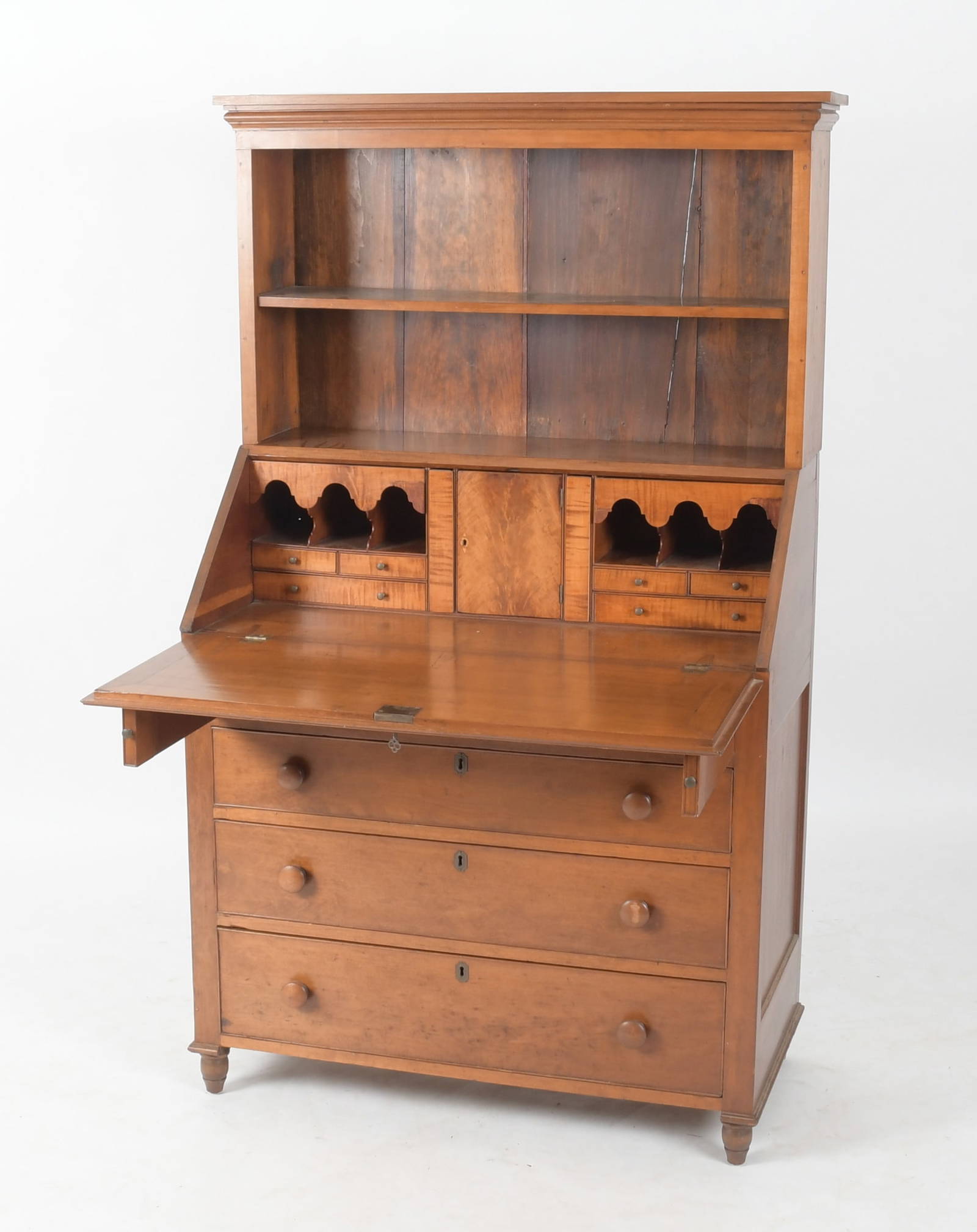 Pennsylvania Sheraton Cherry And Tiger Maple Secretary Bookcase Auction