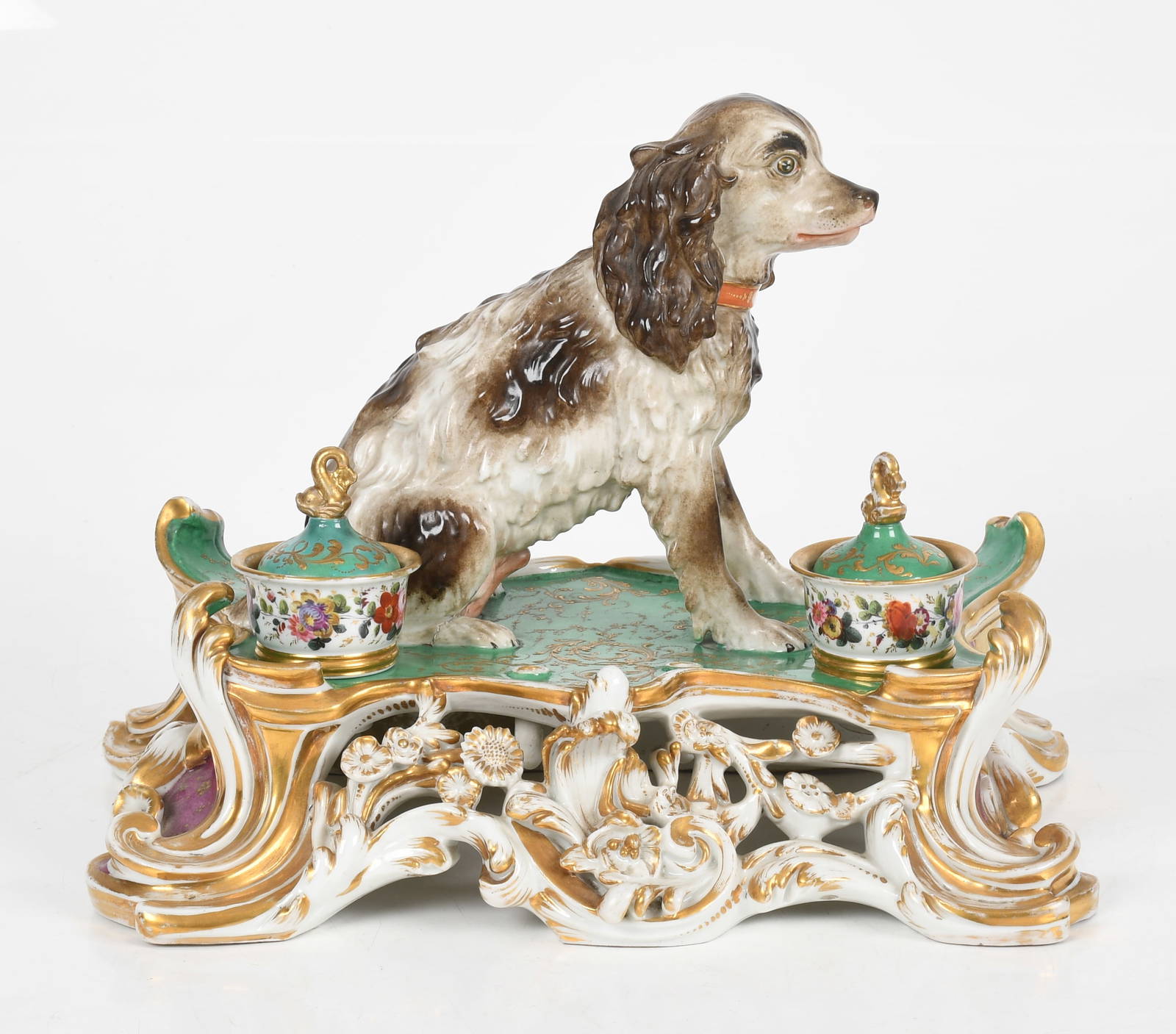 An Old Pairs Porcelain Spaniel Decorated Standish Auction
