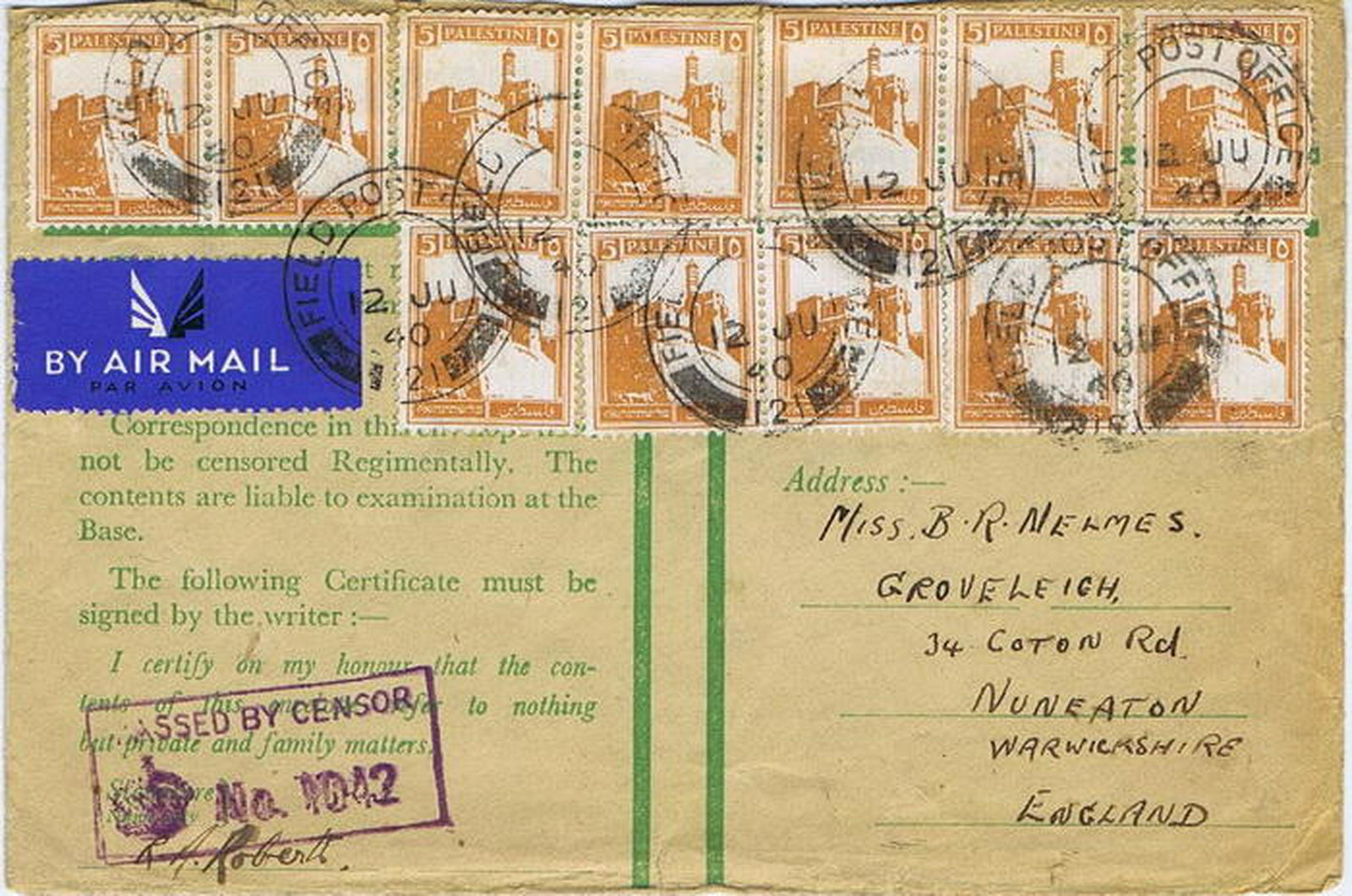 12-6-1940 Wwii British Army Airmail From Palestine On - Aug 20, 2019 ...