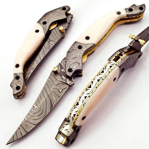 Wicked Wing Trailing Point Damascus Steel Folding Knife
