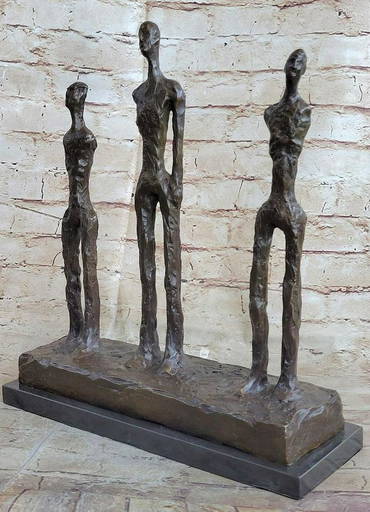 Surrealism And Cubism Skeleton Figurine Group Bronze Sculpture