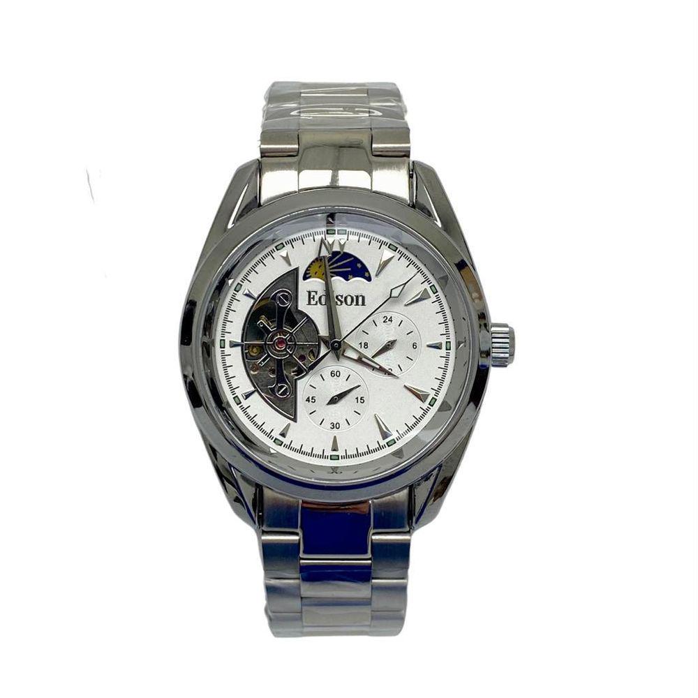 Mens Edison Quicksilver Gloss Finish & Brushed Stainless Steel Link ...