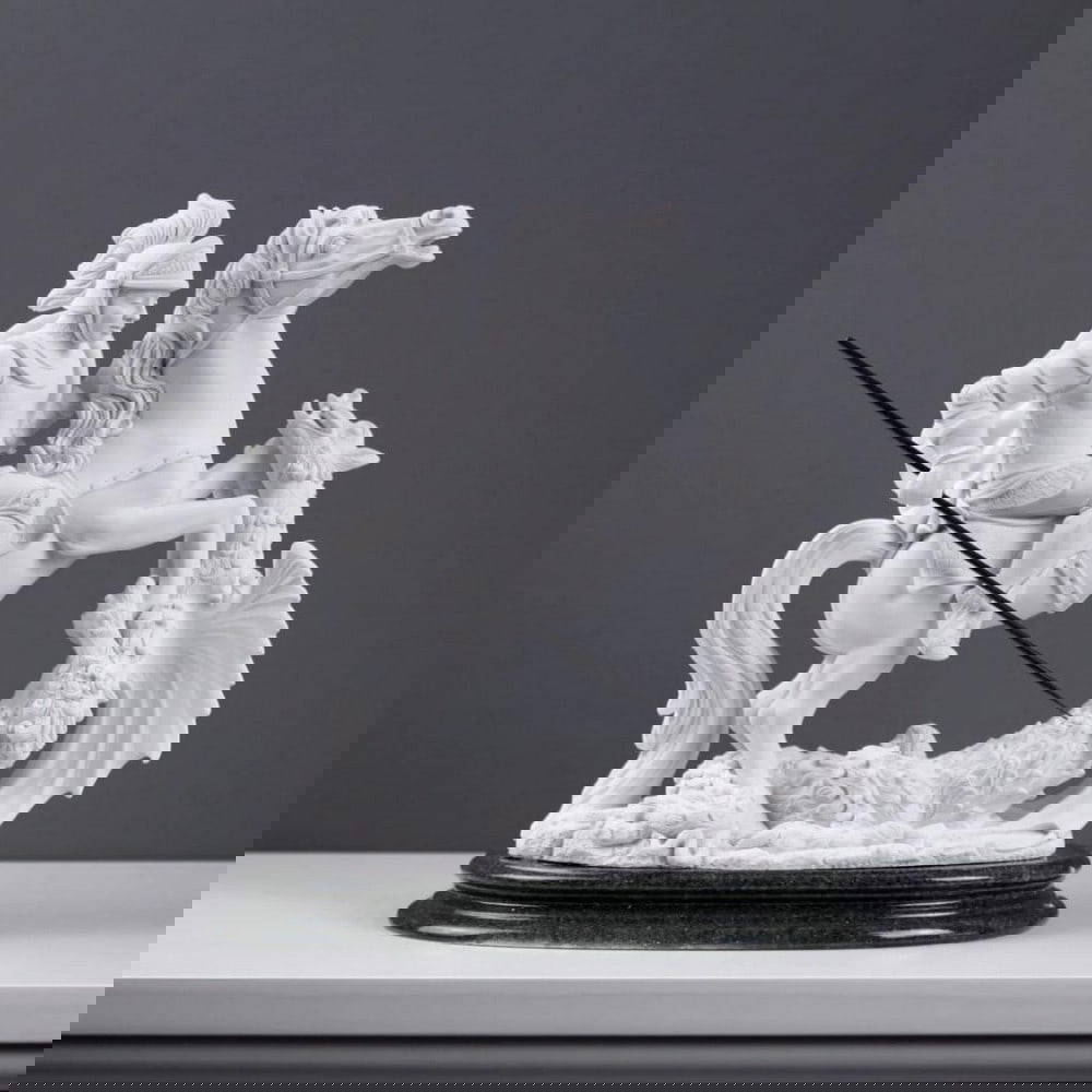 White Carrara Marble Statue "saint George & The Dragon" - (5.7lbs) Auction