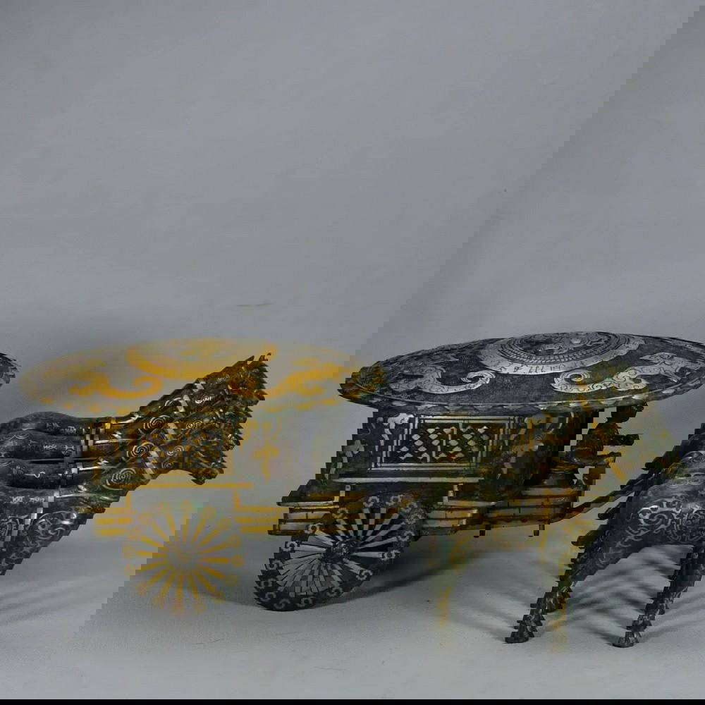 Antique Bronze Horse-drawn Carriage With Gold Inlay Auction