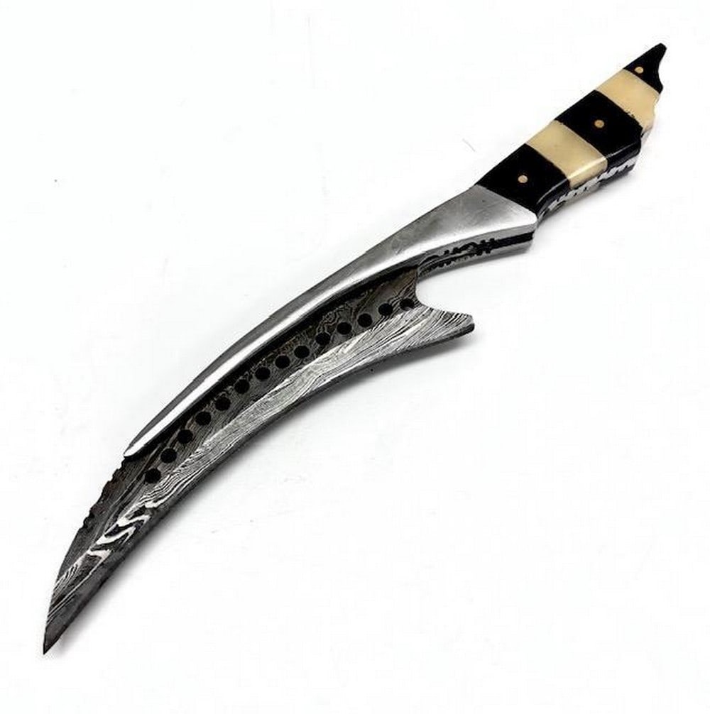 Damascus Full Tang Raptor Talon Blade With Carved Alabaster Handle And ...