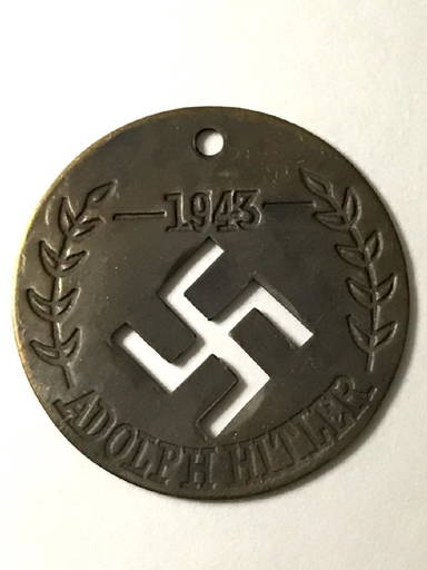 Dated 1943 Adolf Hitler Die Cut Brass Medal/token