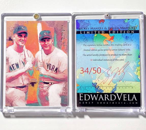 Mantle/maris Artist Signed Giclee Art Baseball Card