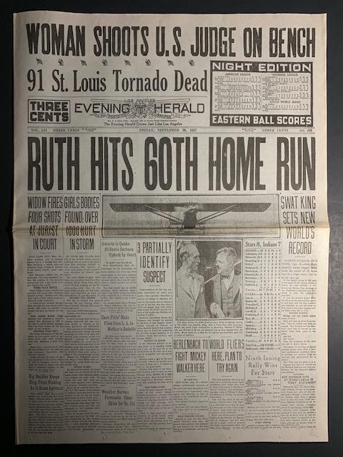 1927 Babe Ruth Hits 60 Th Home Run Newspaper