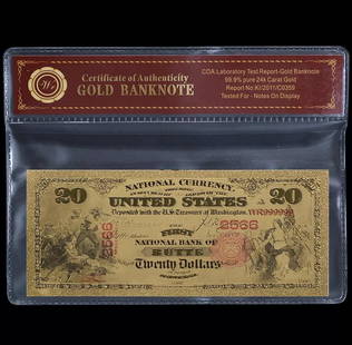 1875 – 24k Gold $20 U.s. Banknote Currency Bill
