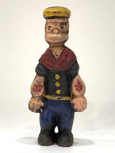 Vintage Cast Iron Popeye Still Coin Bank