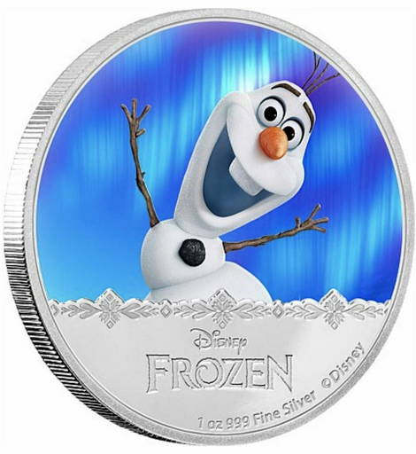 Walt Disney Frozen 1oz 999 Clad Silver Coin Olaf 0287 On Jul 23