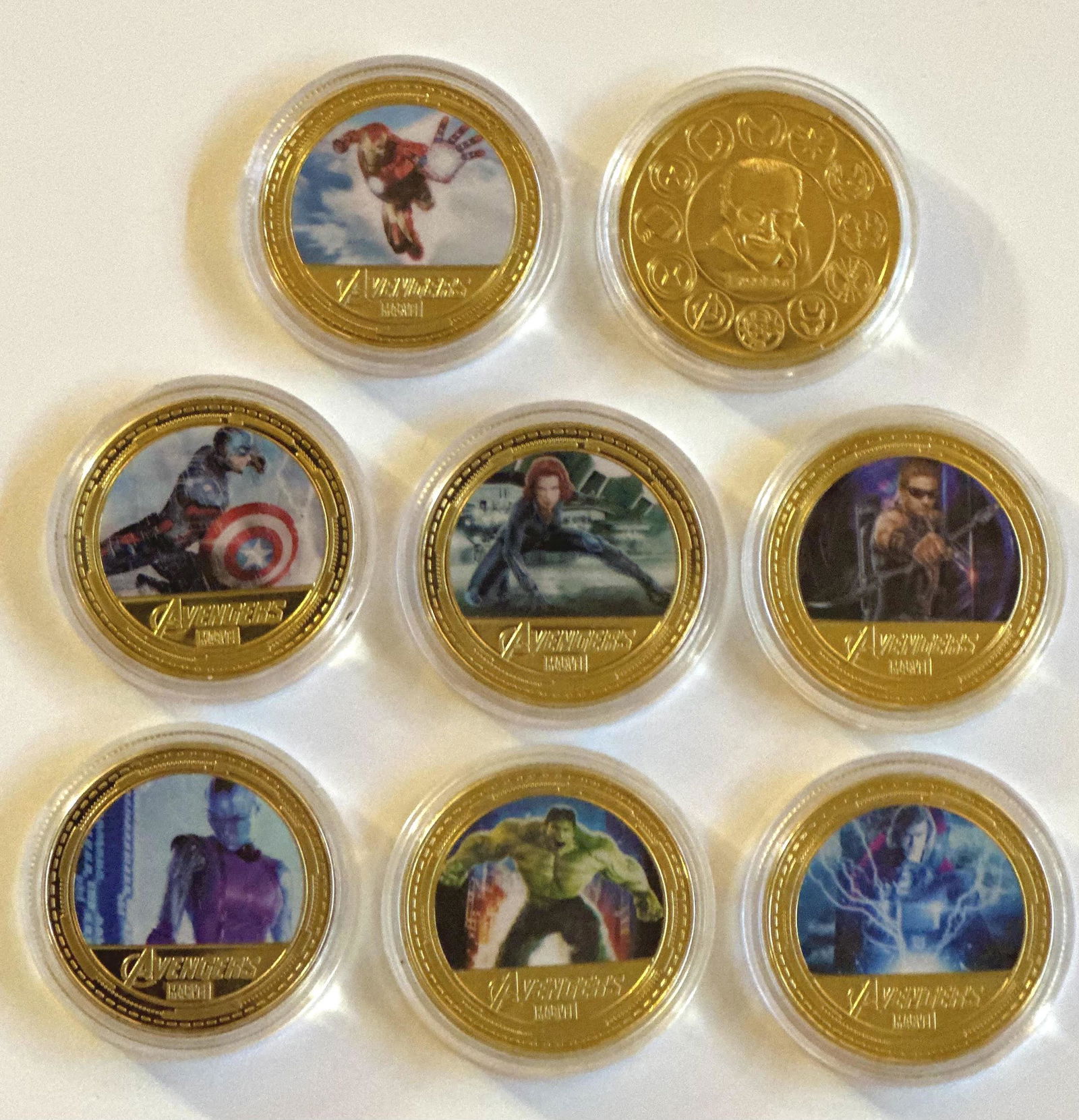 7 Rare Marvel Comics Avengers Gold Clad Collectible Coins Â€“ A