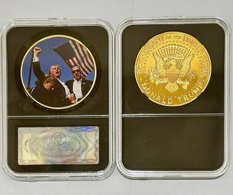 Two Donald J. Trump 24k Gold Plated Collectors $100
