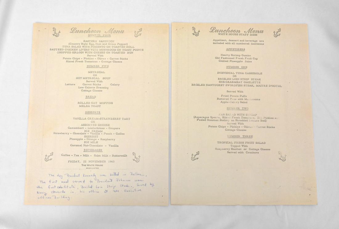 White House Menu From The Day Of Jfk Assassination