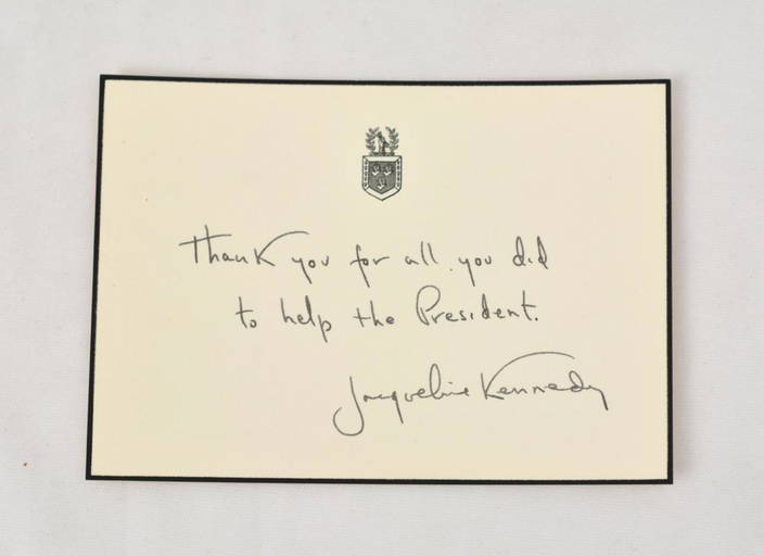Jacqueline Kennedy Handwritten Note On Black Edged Card