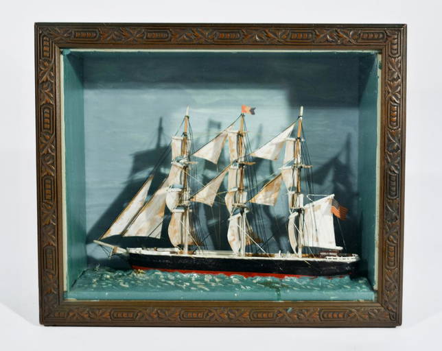 Shadow Box With Model Of Full Rigged Ship