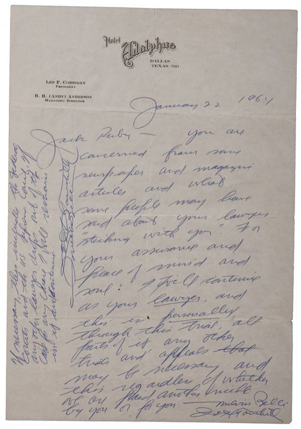 Letter To Jack Ruby Signed By Lawyer