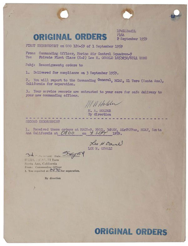 Oswald Military Discharge Orders - Mar 16, 2008 | Guernsey's in NY