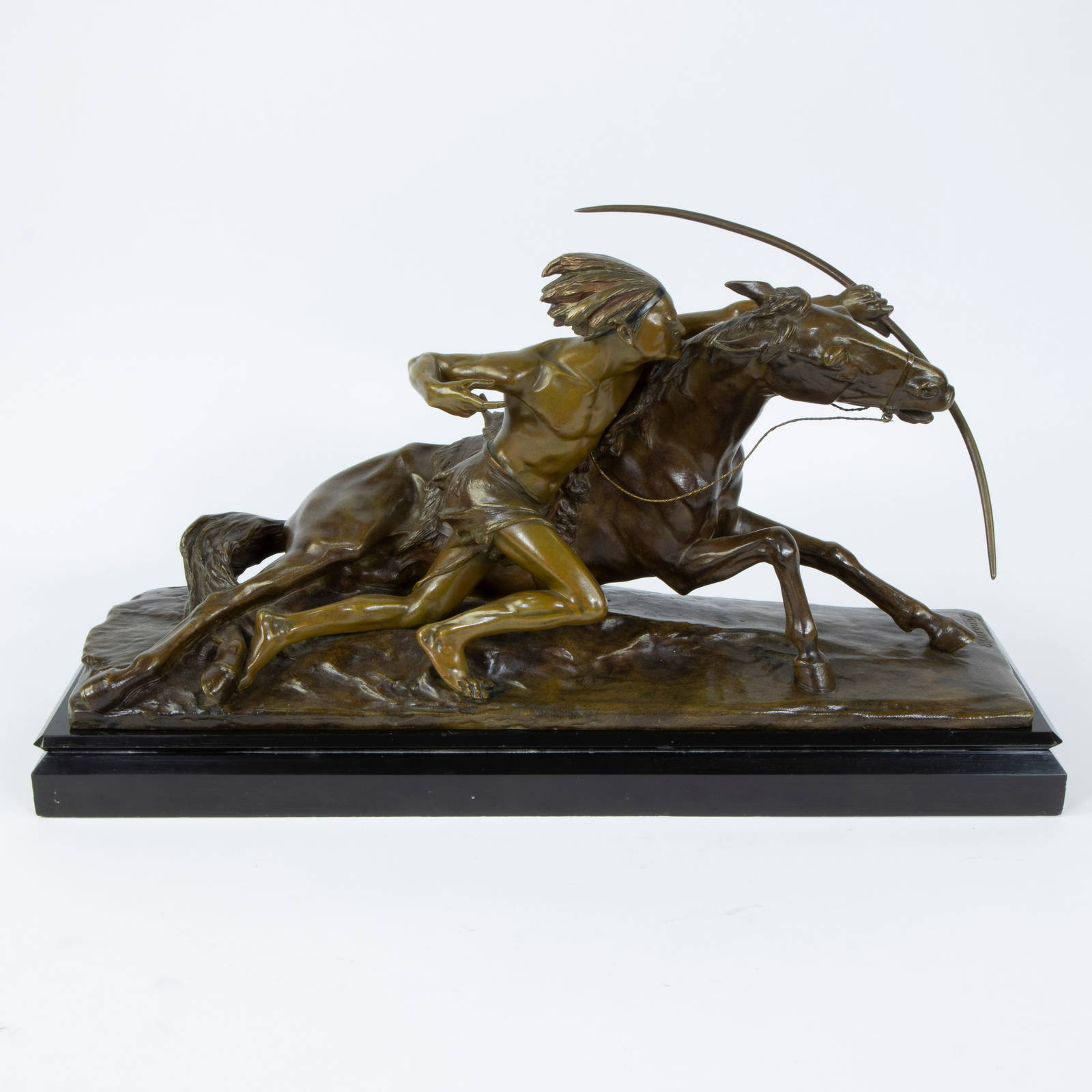 Edouard Drouot (1859-1945), Patinated Bronze Sculpture Indien Et Son ...