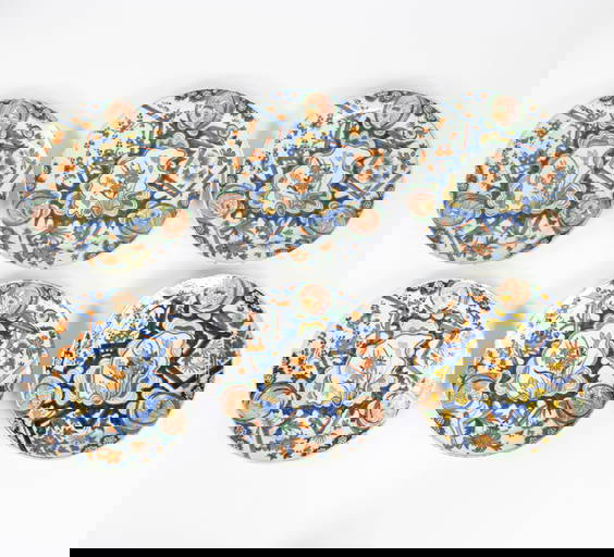 6 Polychrome Delft Earthenware Lightning Plates, Late 17th Century