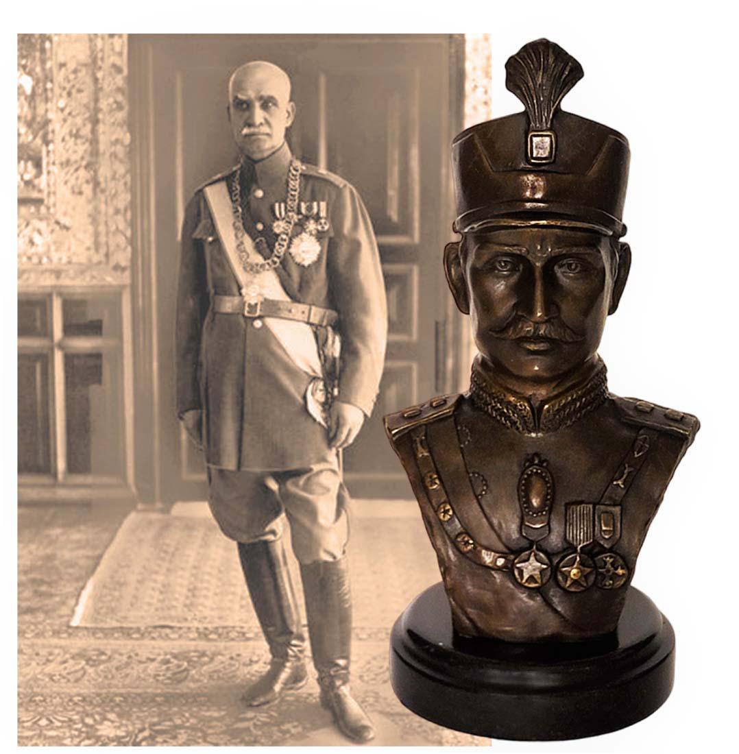 Iran Persian King Reza Shah Pahlavi Bronze Bust Statue, Signed Auction