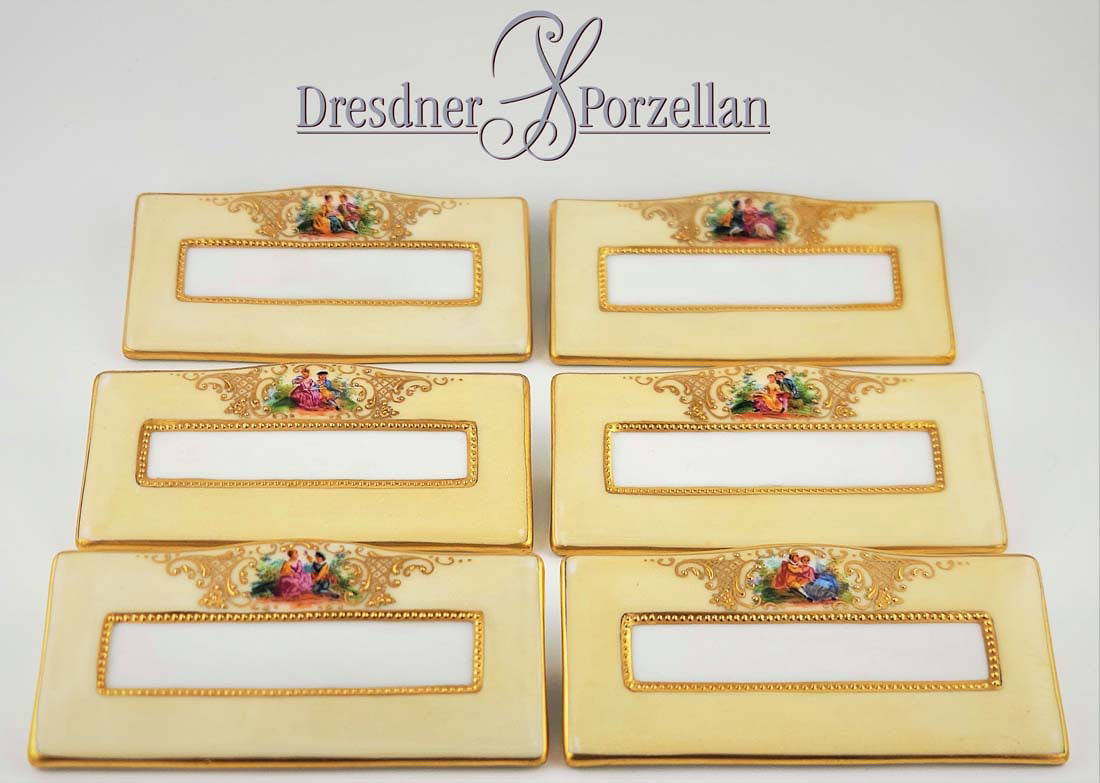Set Of Six 19th C. Dresdner Porcelain Hand Painted Name Tag Auction