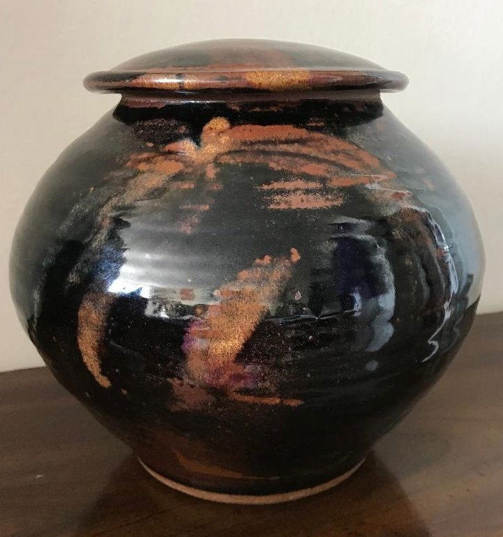 Evan Jones Stoneware Pottery Large Lidded Jar Vase