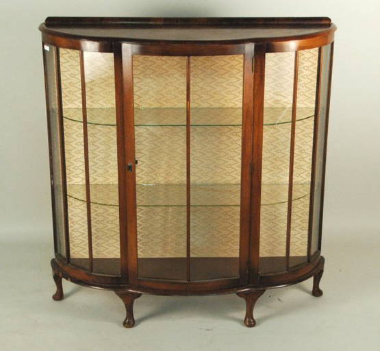 English Walnut Queen Anne Curio Cabinet