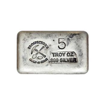 Prospectors Gold And Gems Silver Bar 5 Ounce .999 Fine