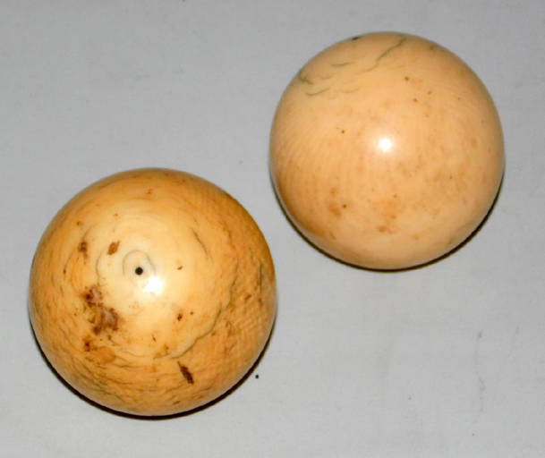Antique Pair Of 2 Inch Ivory Billiard Balls