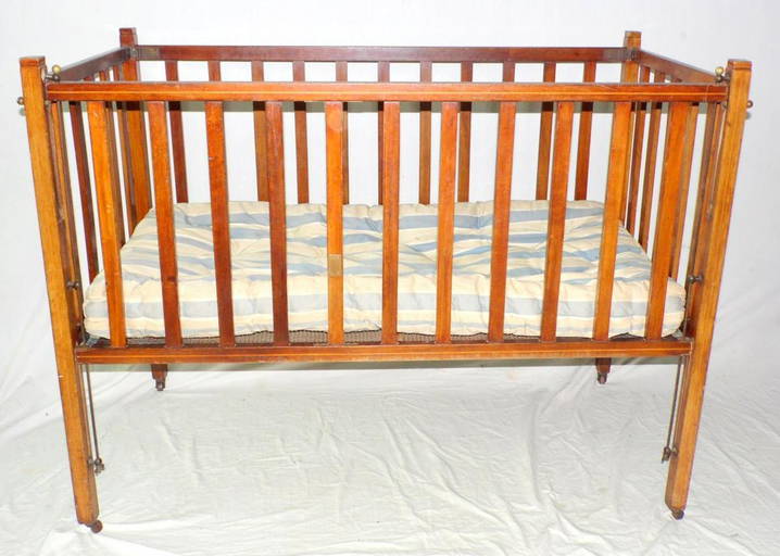 Antique Inlaid Mahogany Childs Dropside Cot