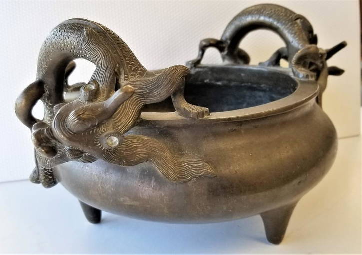 19th C. Chinese Bronze Incensor with Dragon Handles (#0183) on Apr 14 ...