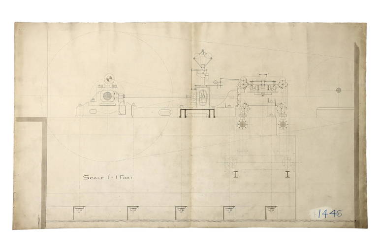 Large Hand Drawn Victorian Plans Of A Winding Engine,