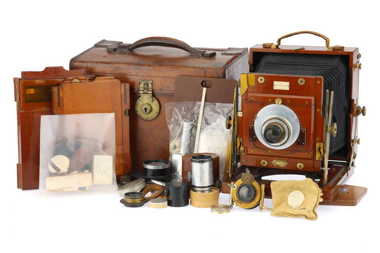 An Ensign Sanderson Regular Half Plate Mahogany Field Camera Body