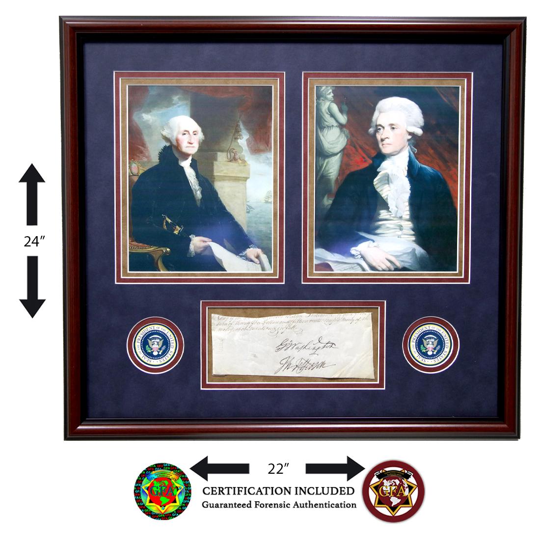 George Washington & Thomas Jefferson Signed Cut