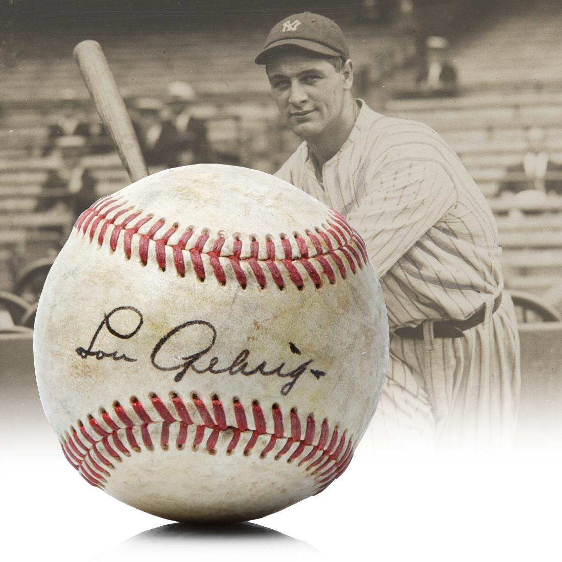 Lou Gehrig Signed Red Stiched Baseball Auction