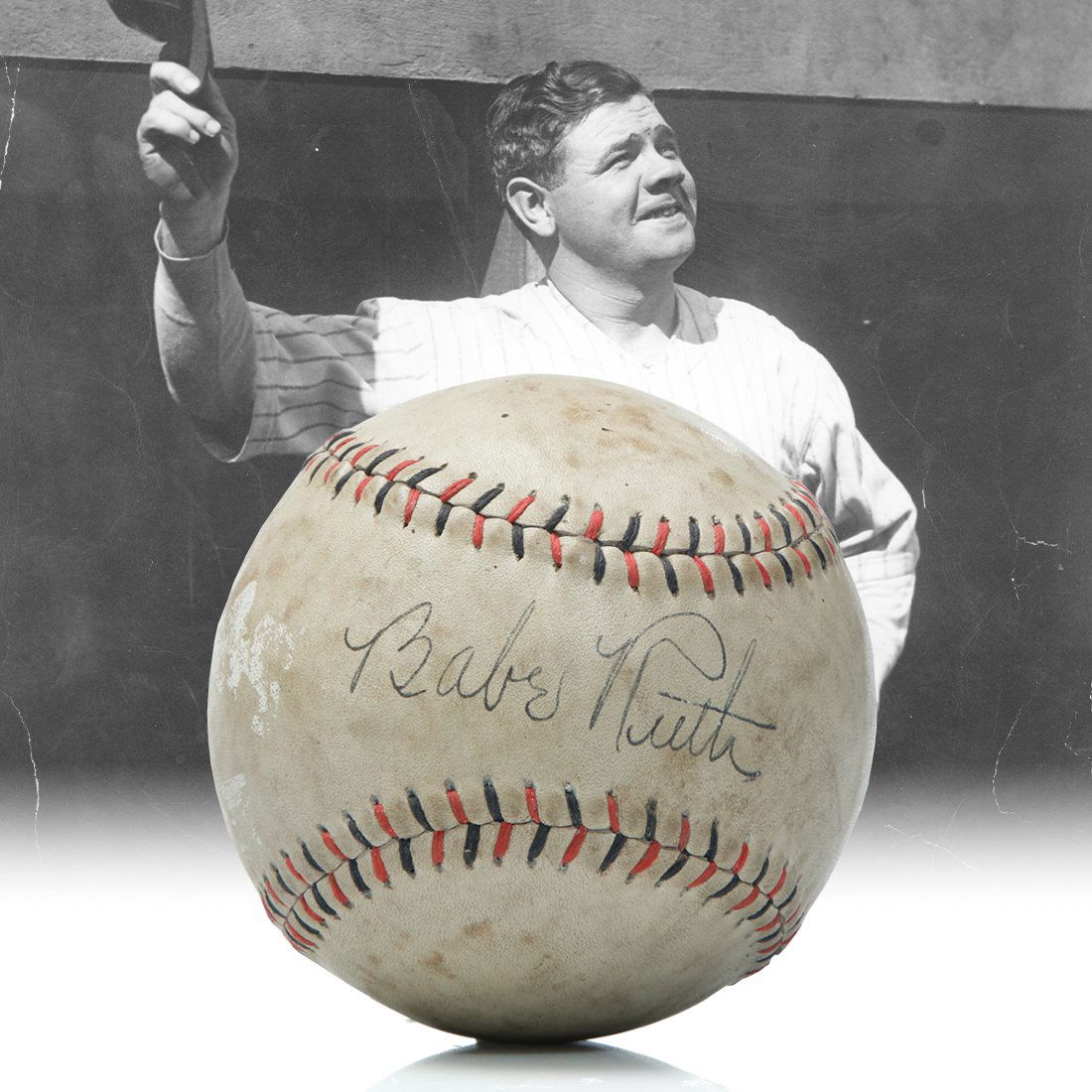 Babe Ruth Signed Red & Black Stitched Softball