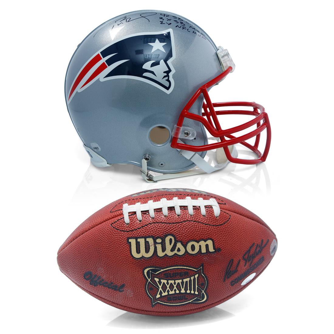 Tom Brady Signed Helmet & Super Bowl 38 Mvp Football