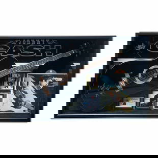 Johnny Cash Signed Black Acoustic Guitar & Album