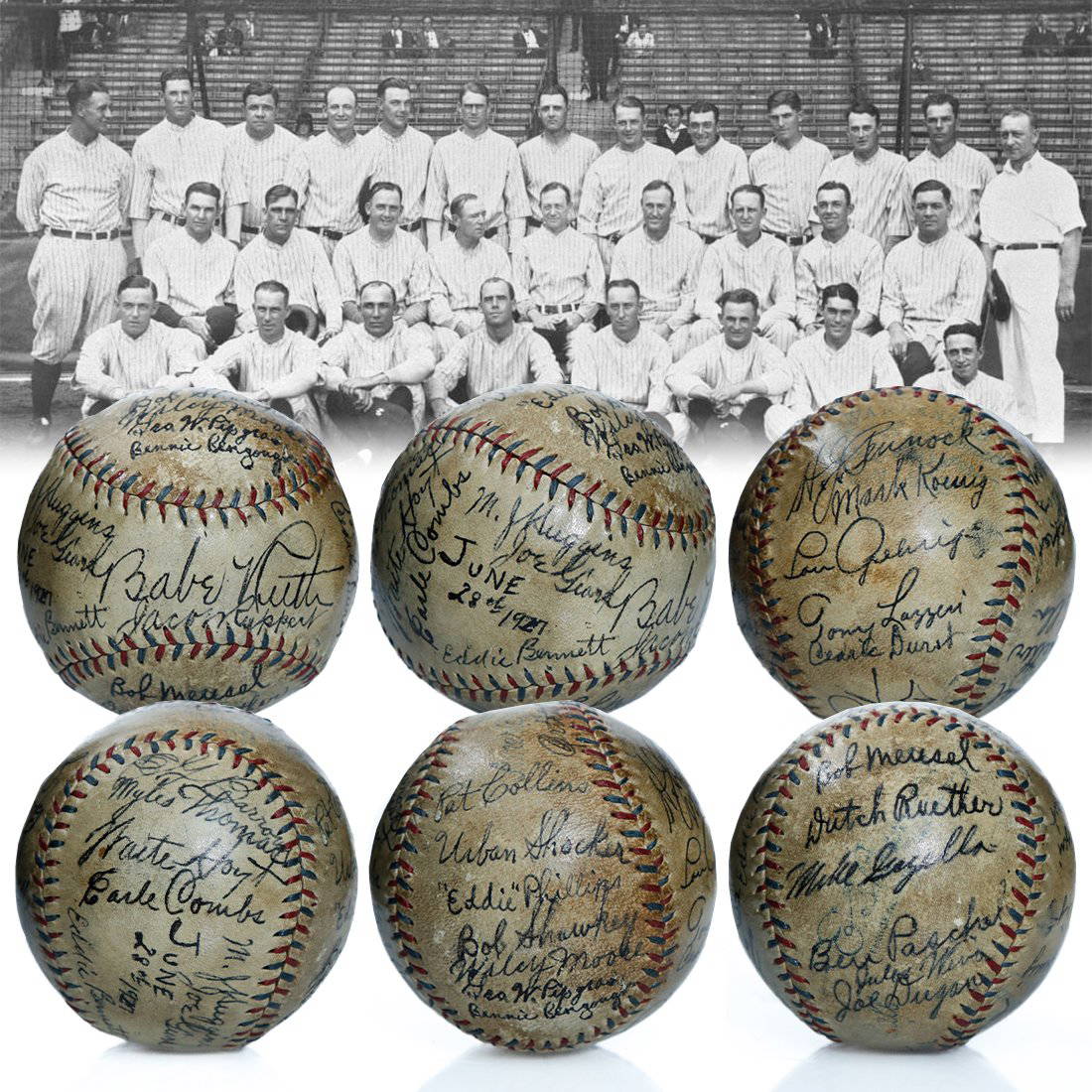 1927 Yankee Team Signed Red&blue Stitched Baseball Auction