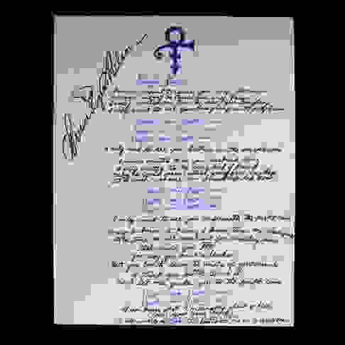 Prince Signed Handwritten "purple Rain" Lyrics Auction