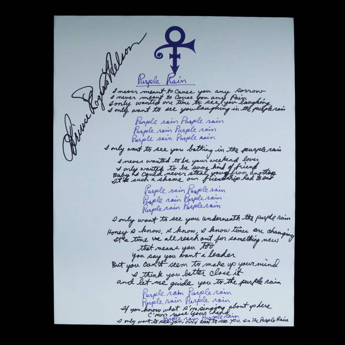 Prince Signed Handwritten "purple Rain" Lyrics Auction