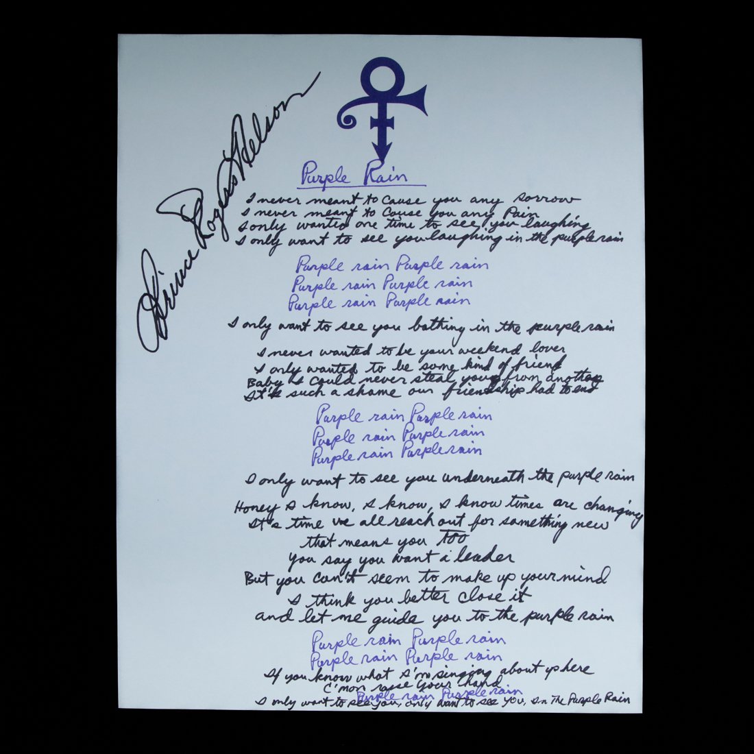 Prince Signed Handwritten "purple Rain" Lyrics Auction