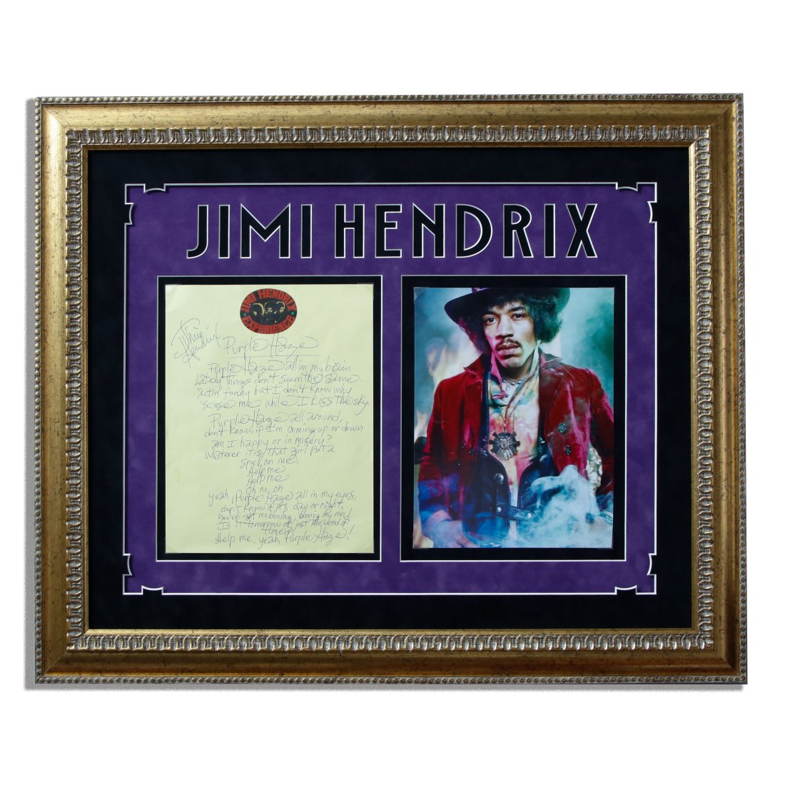 Jimi Hendrix Handwritten & Signed Purple Haze Lyrics Auction