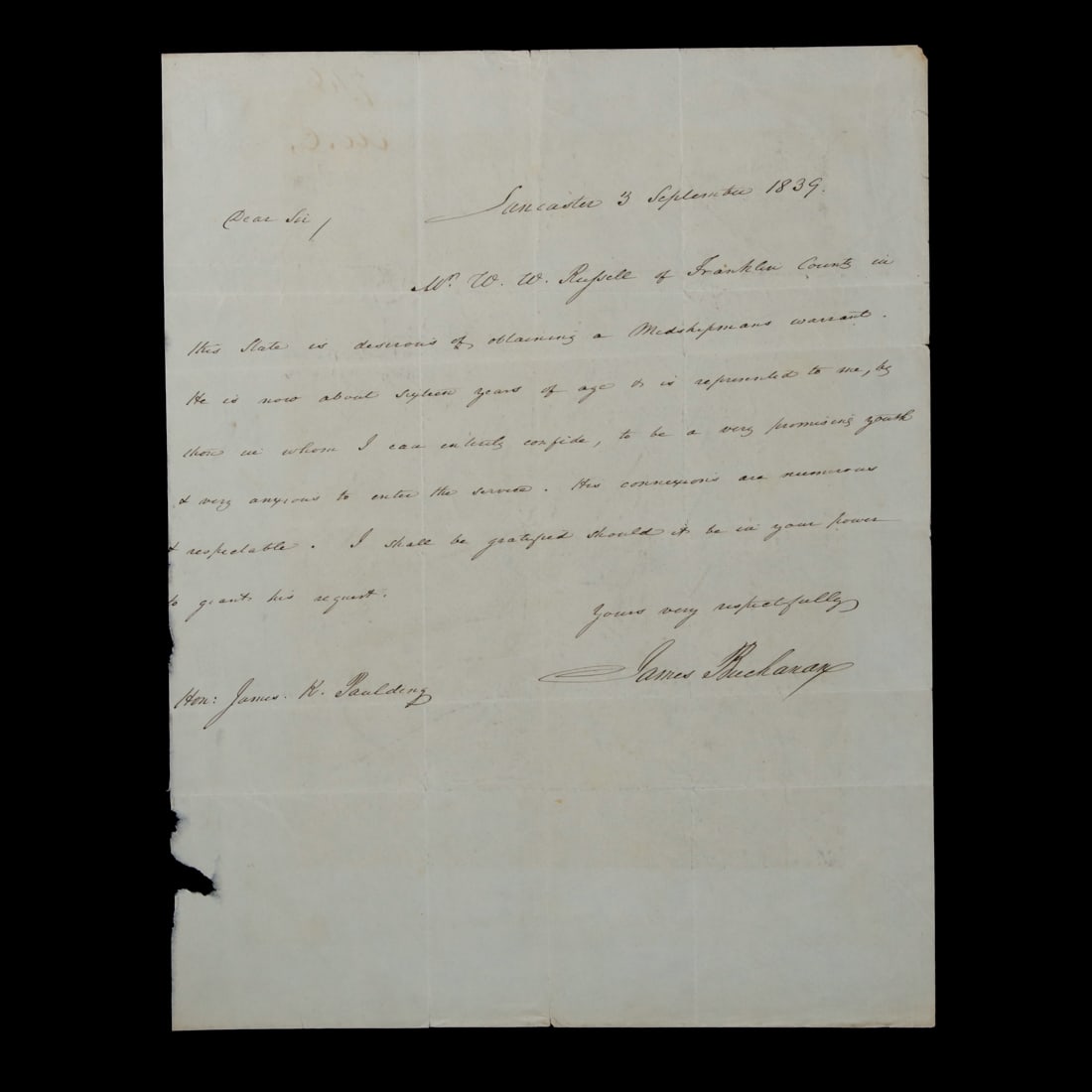 1839 James Buchanan Signed Letter Auction