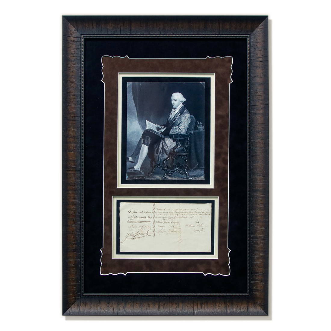 John Hancock Signed Partial Document In Premier Frame Auction