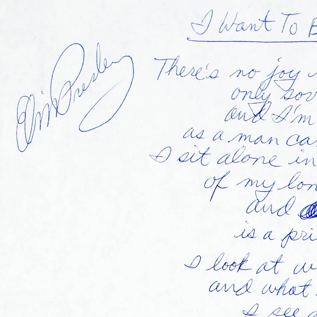 Elvis Presley Blue Ink Signature On A Handwritten "i Want To Be Free ...