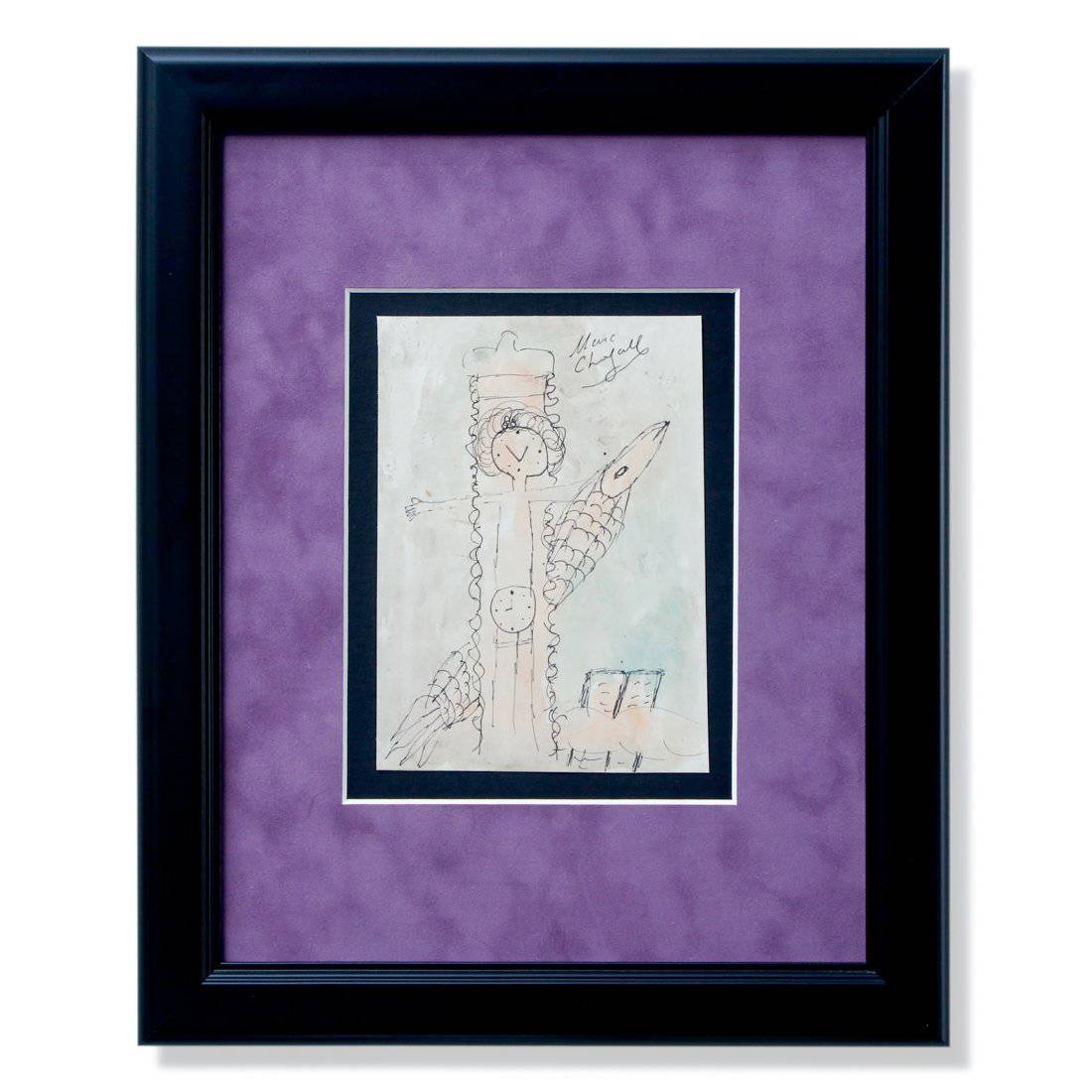 Marc Chagall Signed 5.5x8 Ink Drawing On Heavy Stock Paper Auction