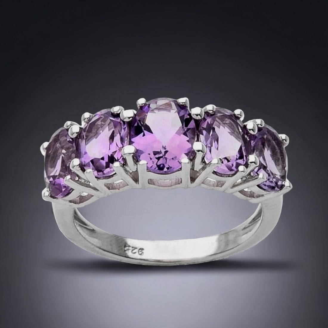5-stone Amethyst Ring Set In Sterling Silver - Size 7 Auction