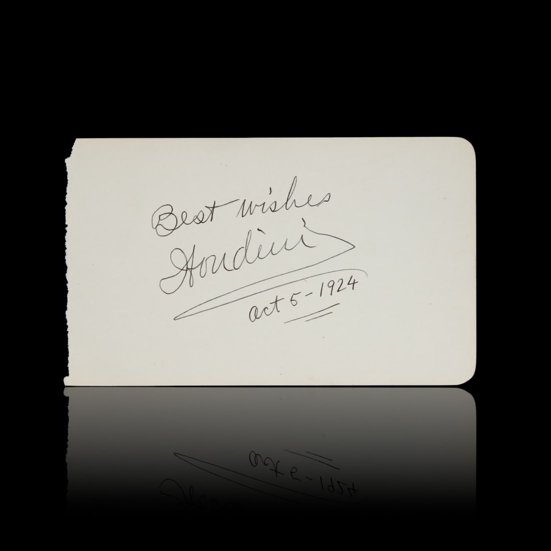 Houdini Signed Autograph Sheet Inscribed Best Wishes Oct. 5, 1924 Auction
